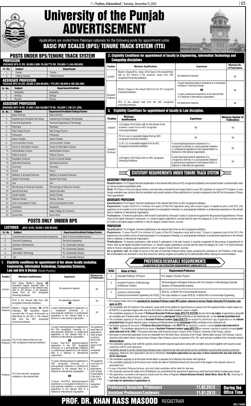 Punjab University Jobs Lahore 2012 For Faculty Professors Lecturers punjab-university-jobs-lahore-2012-for-faculty-professors-lecturers